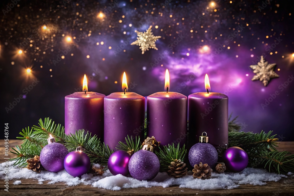 Macro Photography of Four Purple Advent Candles Surrounded by Shiny ...