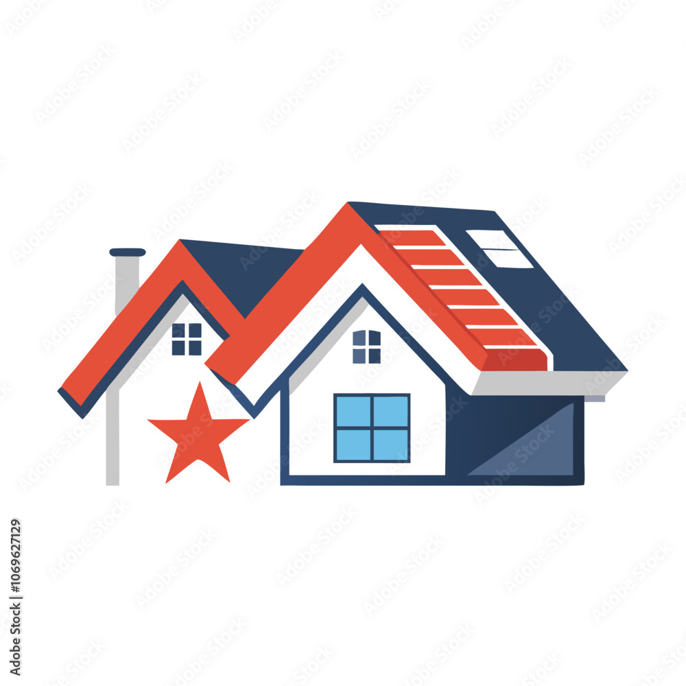 House Icon with Roof and Star Symbol, Stylized house icon with a red ...
