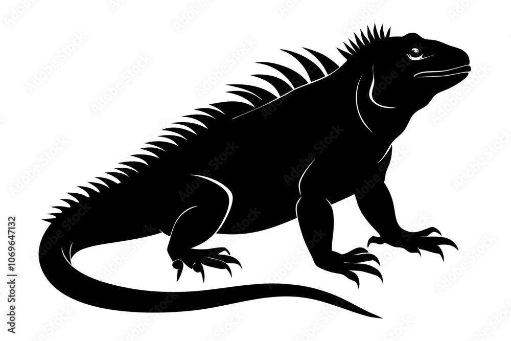 black iguana silhouette vector animal,iguana chameleon dragon lino cut ...