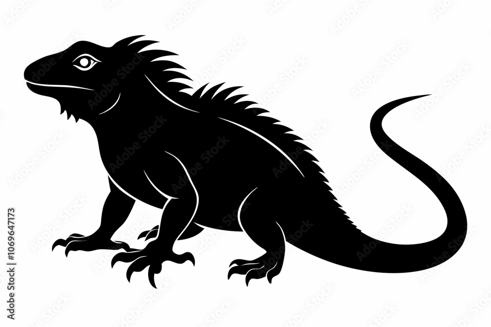 black iguana silhouette vector animal,iguana chameleon dragon lino cut ...