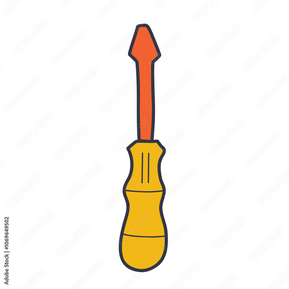 Cartoon illustration of a screwdriver with a yellow handle, silver ...