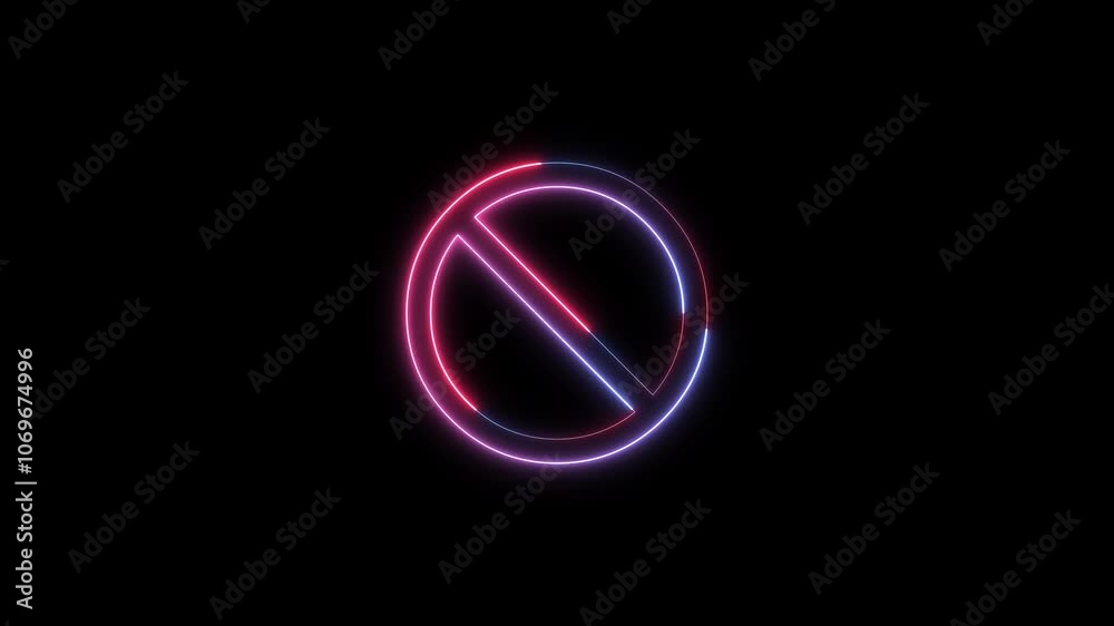 Simple neon line Ban icon. Warning, stop or no entry forbidden color ...