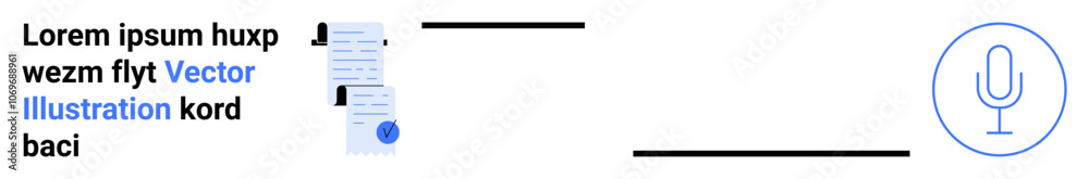 Text documents stacked with blue checkmark icon, adjacent to blue ...