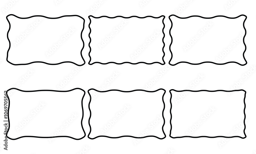 Doodle wave curve edge frame. Hand drawn wavy rectangle borders. Doodle ...