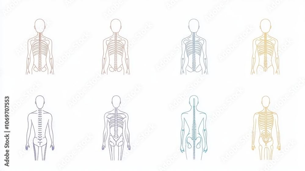 2410_056.minimalist chiropractic icon set, thin line drawings, simple ...