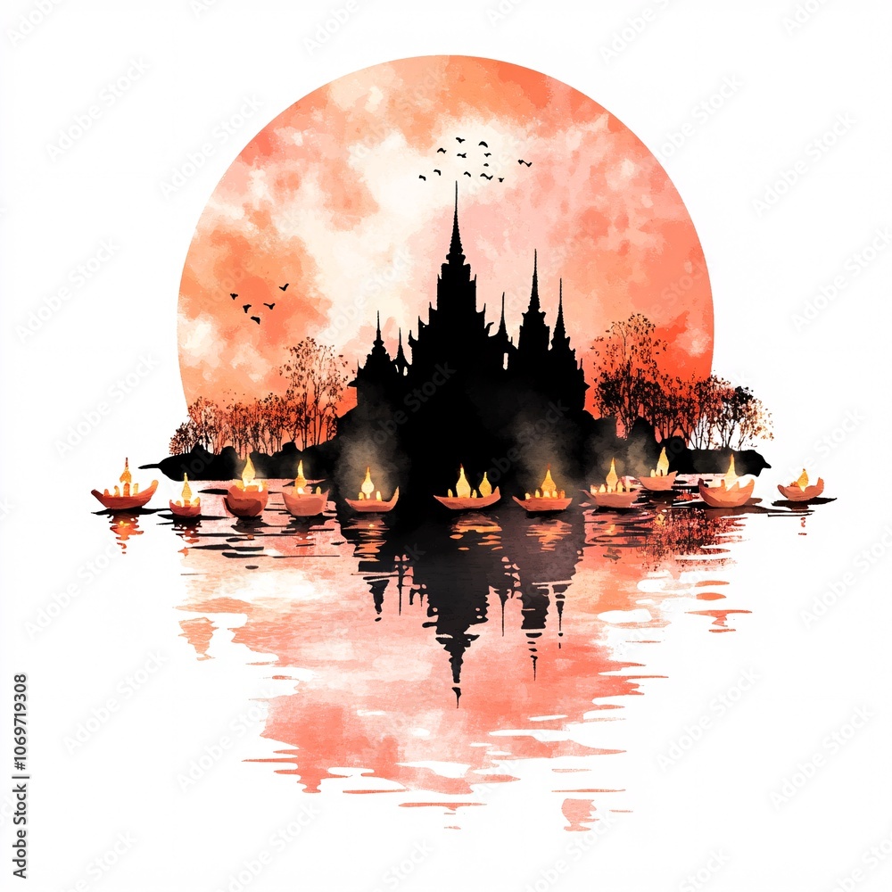 Loy Krathong Festival, multiple row of Stamp graphic design isolated ...