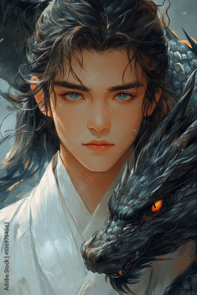 chinese ancient handsome boy. white skinned with black hair and blue ...