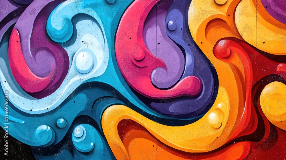 Colorful Abstract Graffiti Mural Featuring Flowing Shapes and Dripping ...