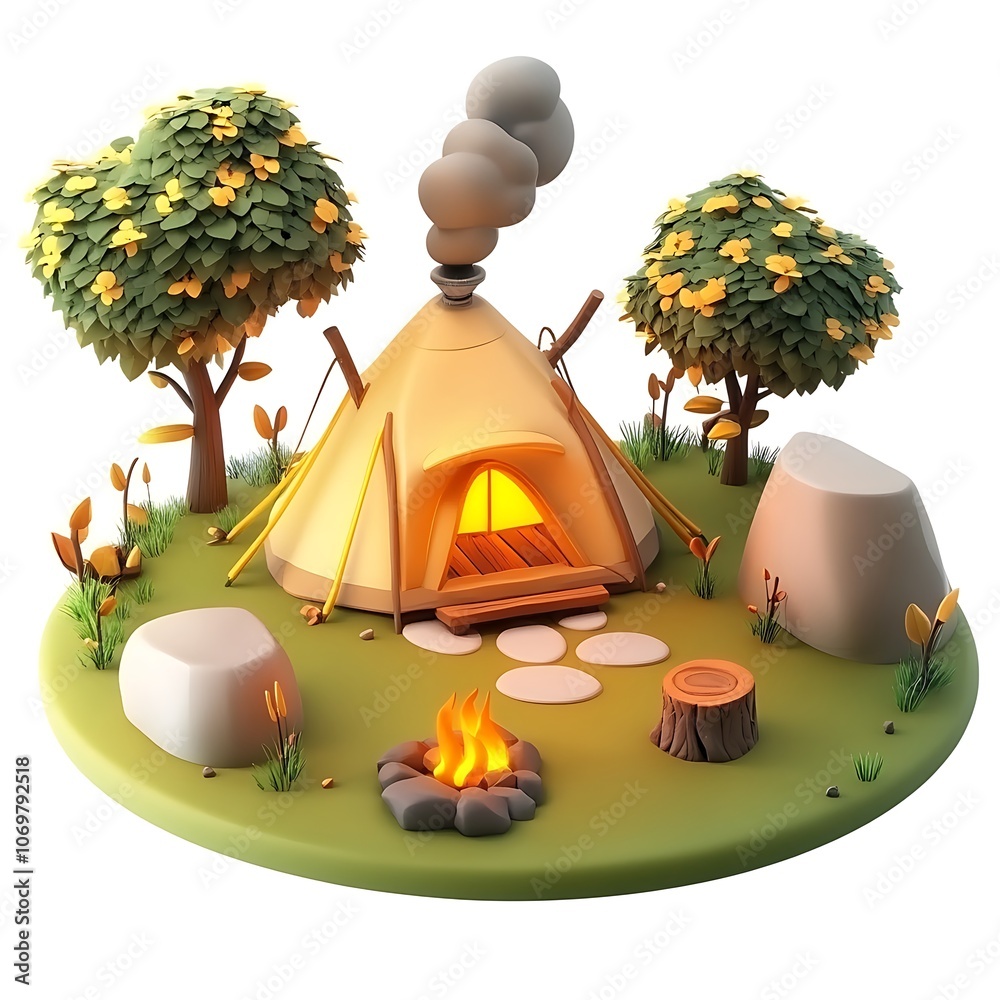 Cozy Campsite 3D Render: A whimsical 3D rendering of a cozy campsite ...