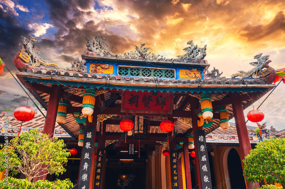 Beautiful ancient Asian Buddhist temple on the Vietnamese pagoda in the ...