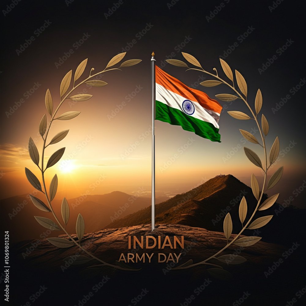 Indian flag with a laurel wreath on Republic Day, symbolizing national ...