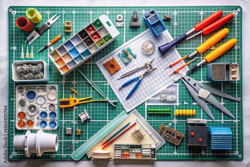 Top View of Hobbies Concept Featuring Cutting Mat, Plastic Model Kits ...