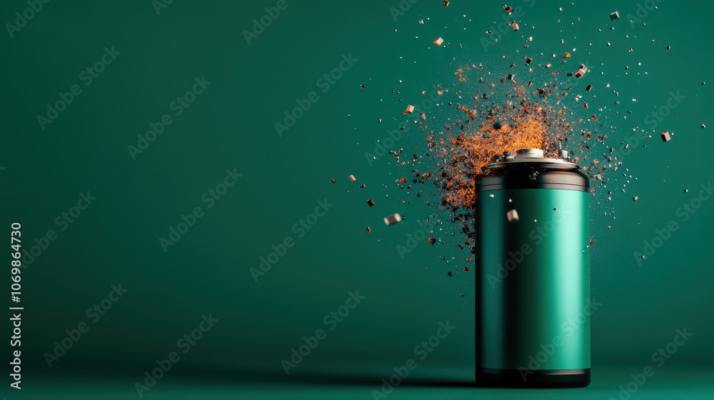 Lithium battery exploding into a burst of digital particles Stock ...