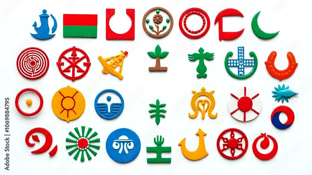 Diverse Cultural Symbols in Circular Pattern on White Background for ...