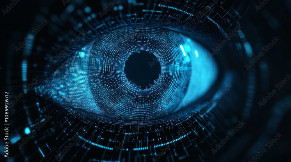 A close-up of a futuristic digital eye, representing technology, vision ...