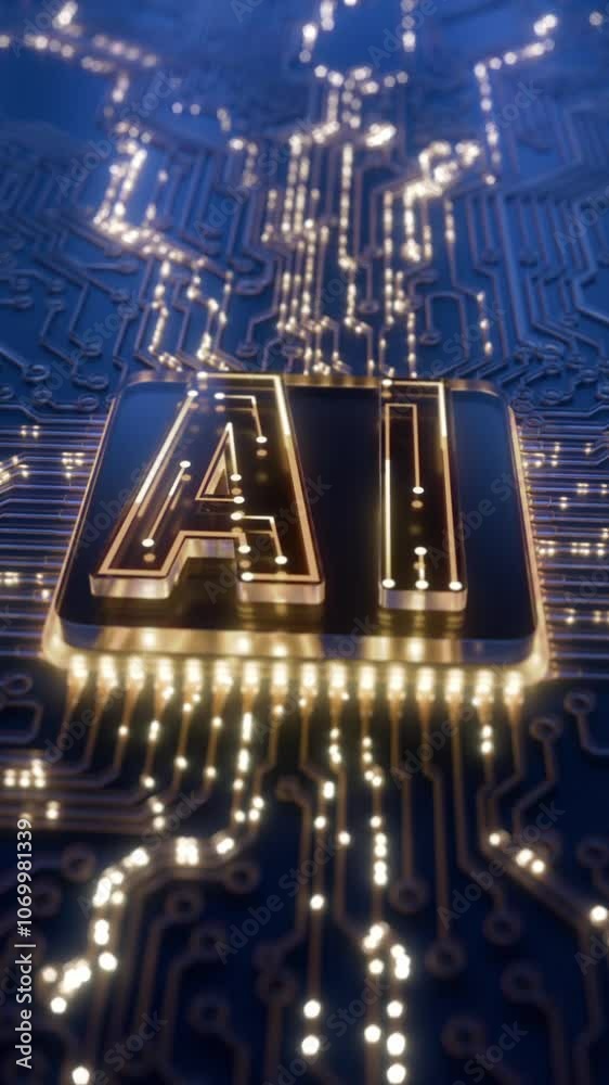 Futuristic AI chip on circuit board. Artificial intelligence microchip ...