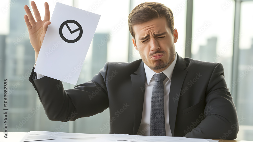 A Man in a Suit Sitting at a Desk, Holding a Rejected Job Application ...