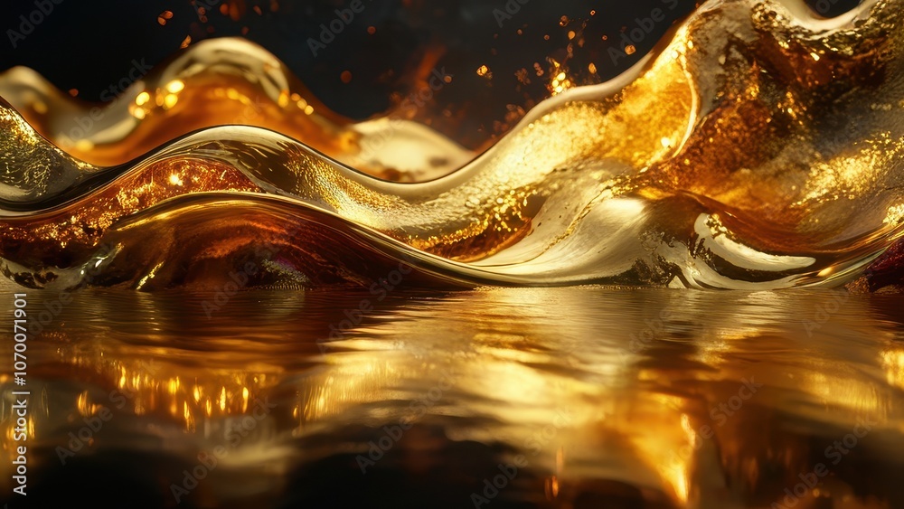 Dynamic golden waves with a shiny surface, reflecting light beautifully ...