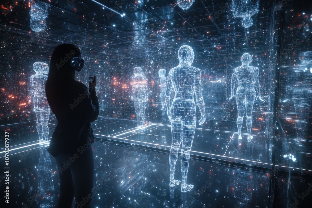 Imaginary realm with virtual figures representing human emotions and ...
