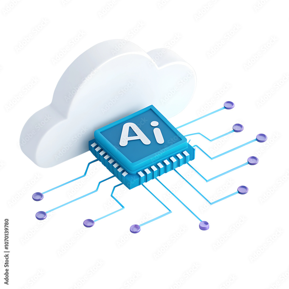 3D Artificial Intelligence Chip Illustration circuit isolated on ...