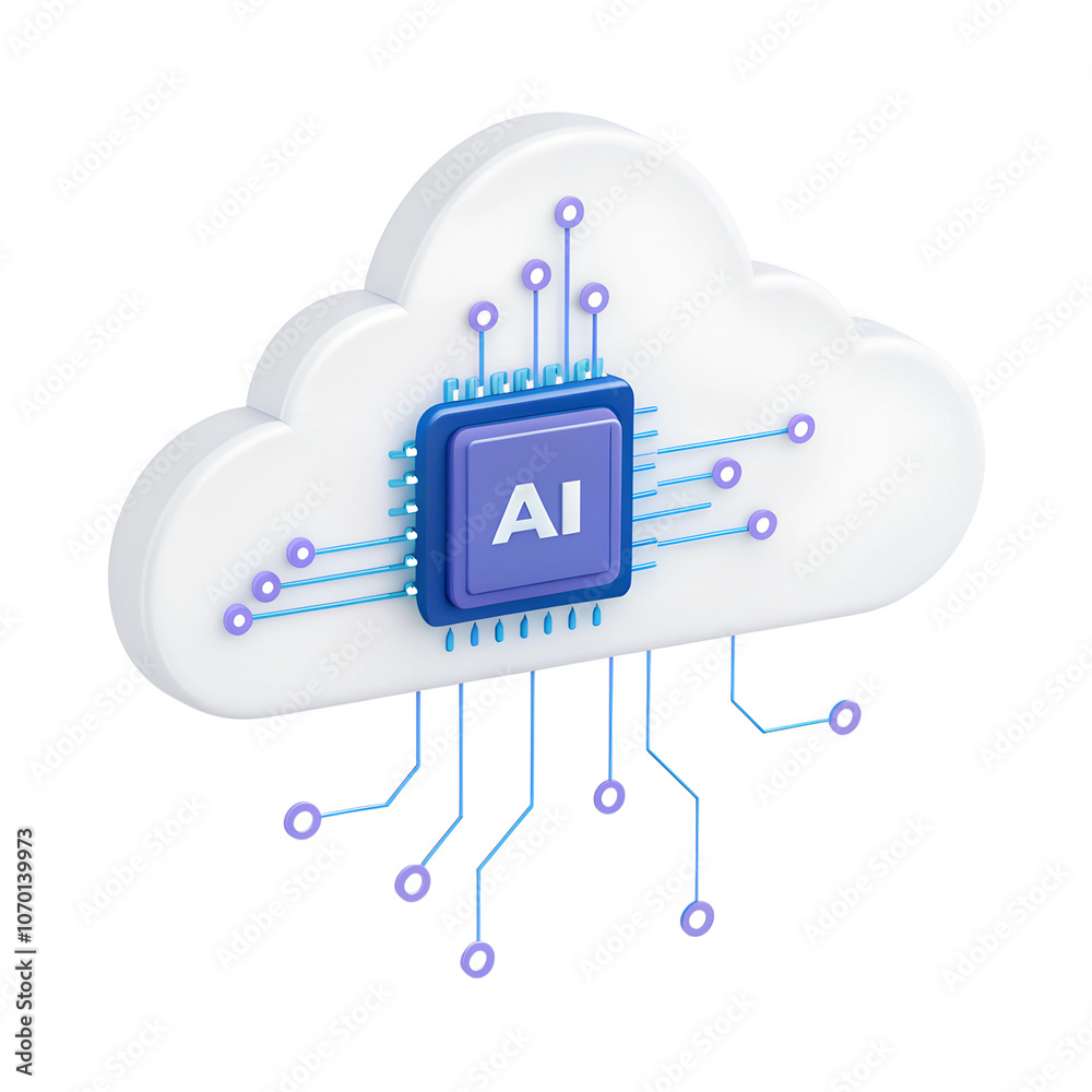 3D Artificial Intelligence Chip Illustration circuit isolated on ...
