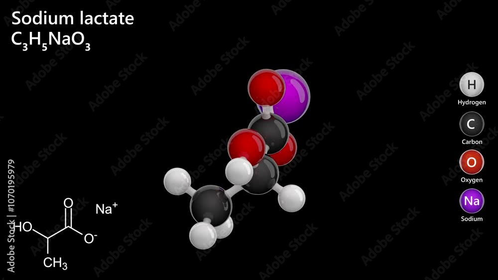 Sodium Lactate. E325. Animated 3D model of a molecule. Molecular ...