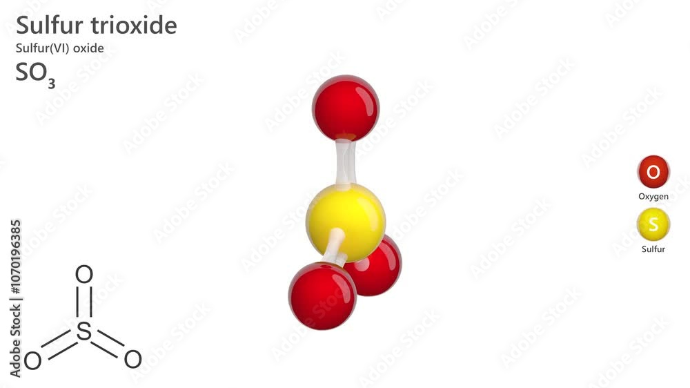 Sulfur Trioxide. Industrial chemical. Animated 3D model of a molecule ...