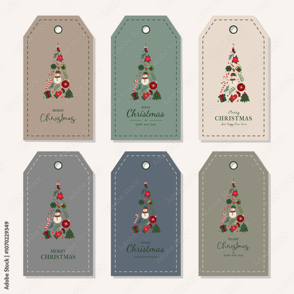 Set of decorative tags and labels shapes with Merry Christmas and Happy ...