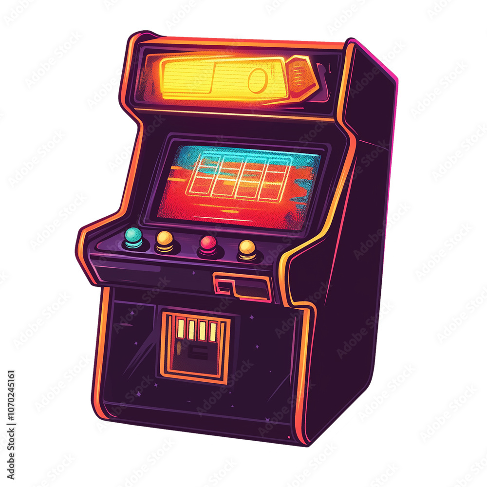 Isolated retro arcade machine with screen, buttons, and coin slot ...