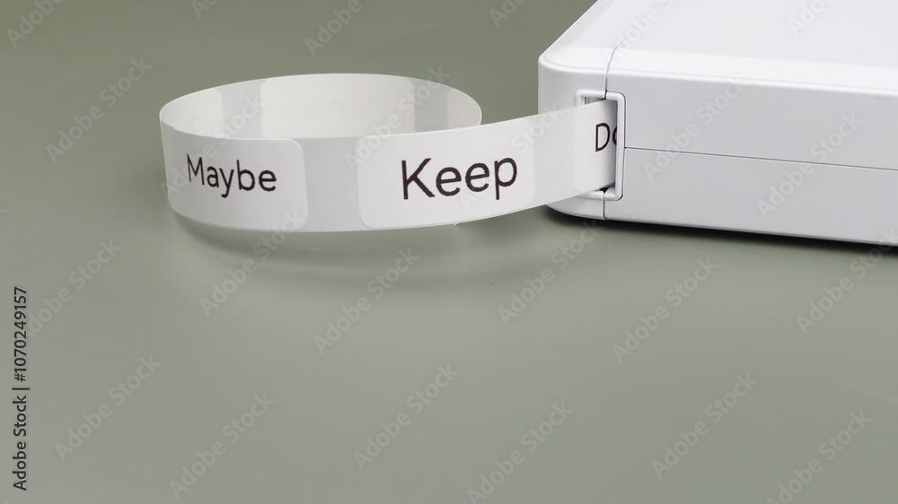 Label printer producing decluttering labels for organizing home spaces ...
