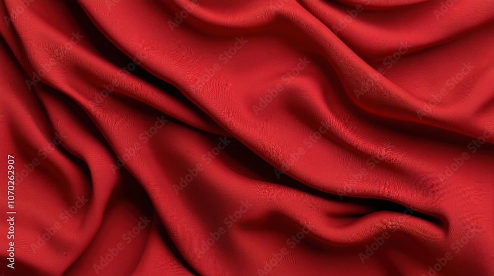 Rich red fabric draped elegantly, showcasing curves and folds with soft ...