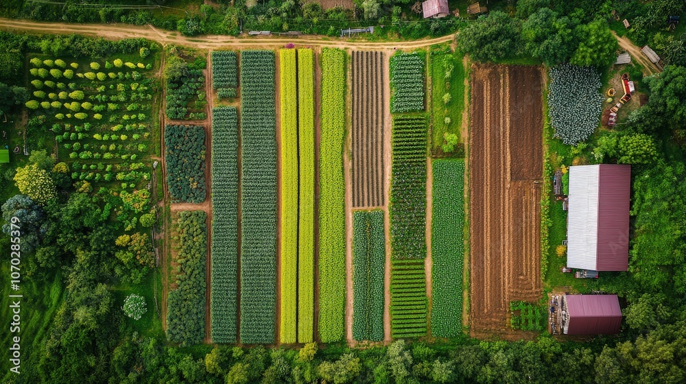 A farm with a mix of row crops, fruit orchards, and livestock. The land ...