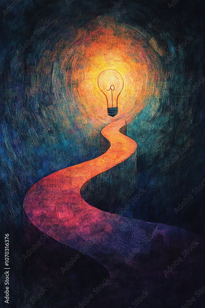A minimalist drawing featuring a question mark integrated into the bulb ...