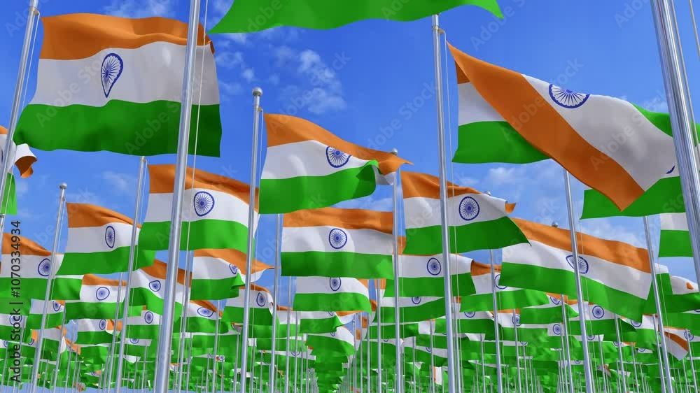 Waving Indian flags with vibrant saffron, white and green colors ...