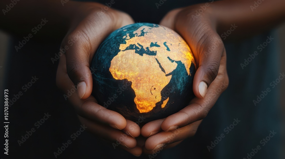 Hands of different ethnicities and backgrounds holding a miniature ...