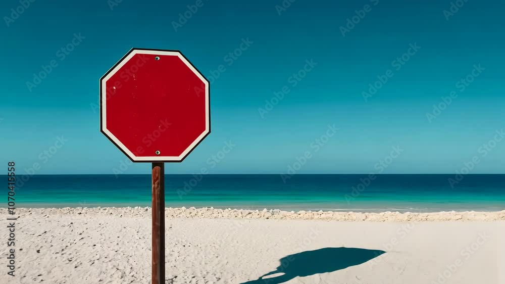 Stop Sign on the Beach, red stop sign, white stop sign, ocean, blue ...