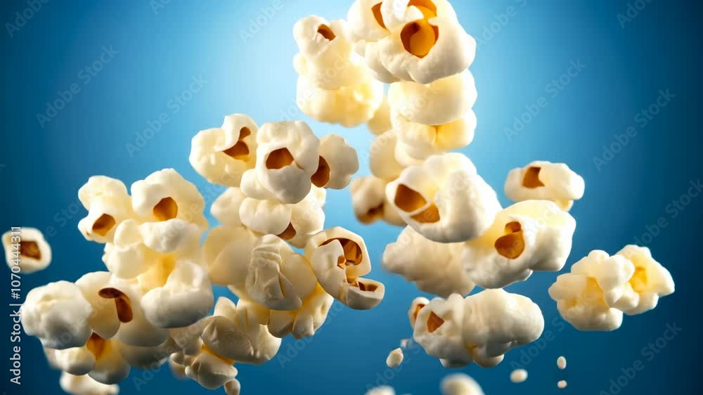 Popcorn Explosion on Blue Background, popped corn, snack, movie night ...