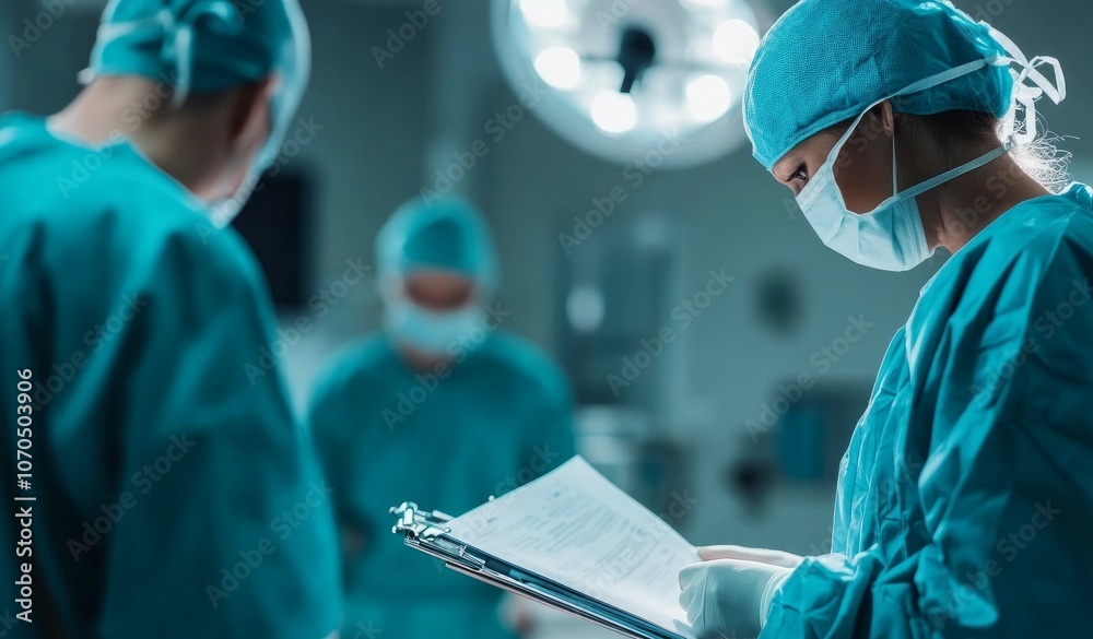 Healthcare worker performing a pre-surgical checklist with a patient ...
