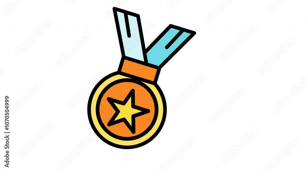 Animated of a medal with a ribbon. The medal has a circular shape with ...