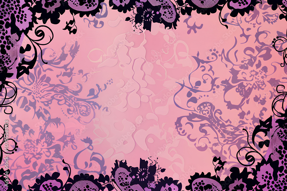 Pink lace background with black edging, pink leopard print in the ...