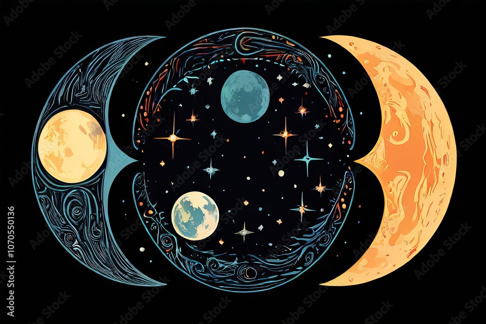 moon phases a moon phases pattern with shapes patterns and color Stock ...