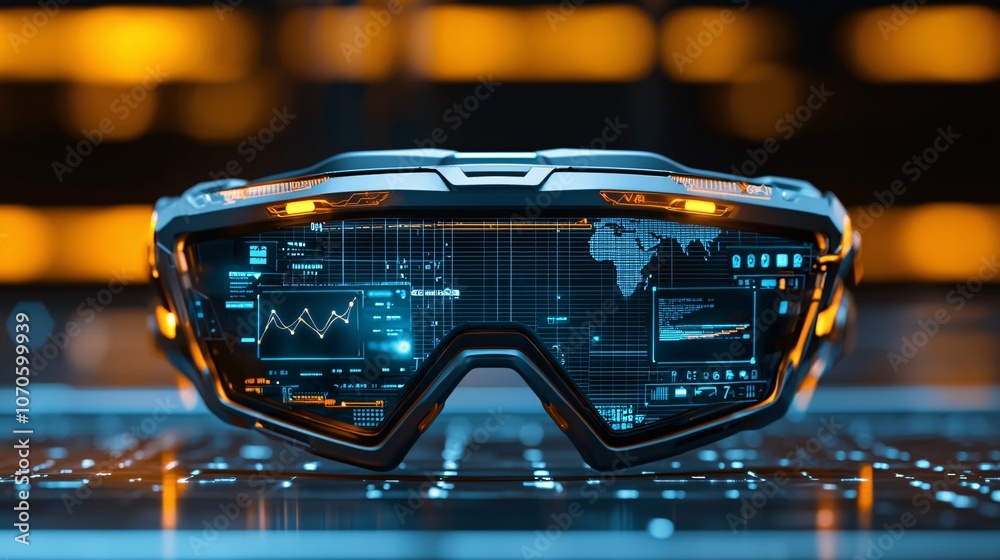 Smart glasses display providing real-time data overlay in a bustling ...