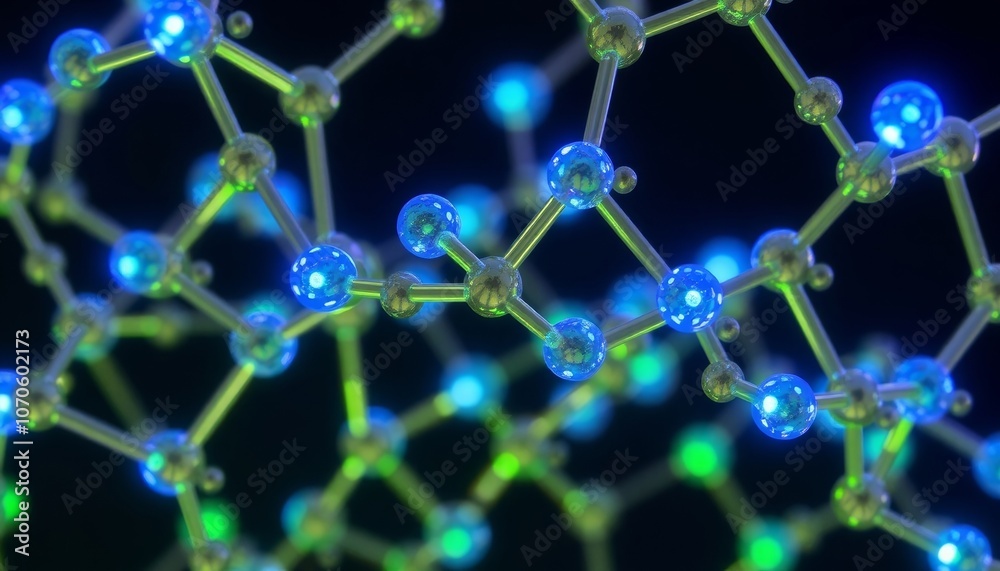 Modular graphene lights in blue and green, nanomaterial close-up for ...
