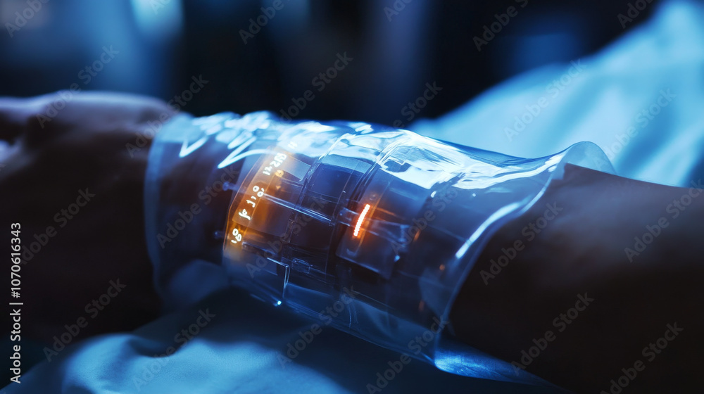 Wearable health monitor designed as a flexible skin patch, transparent ...