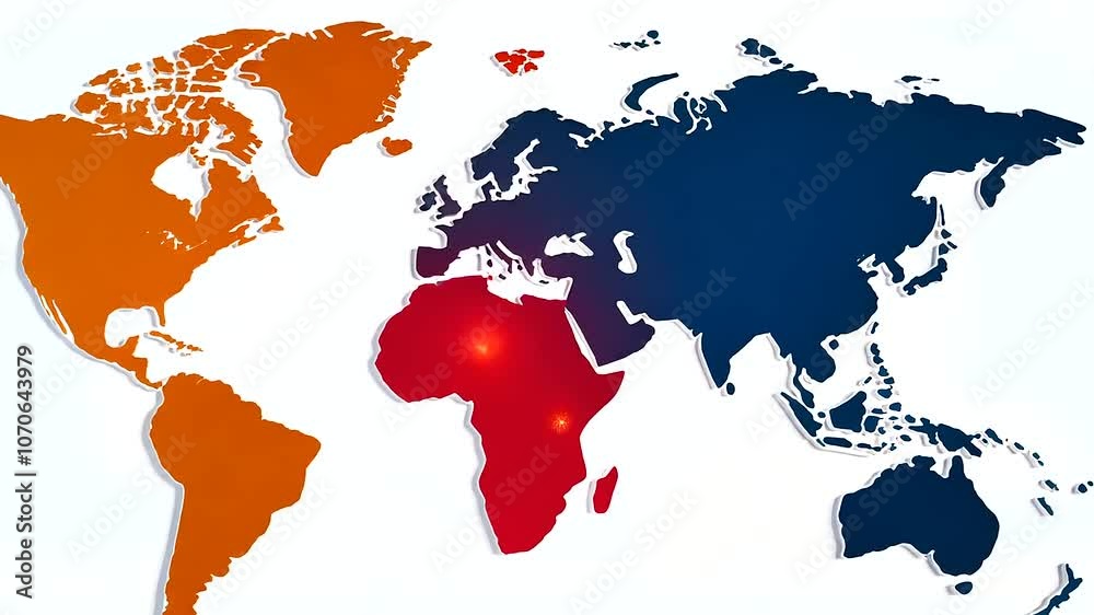 A vibrant flat world map showcasing data centers linked by geometric ...