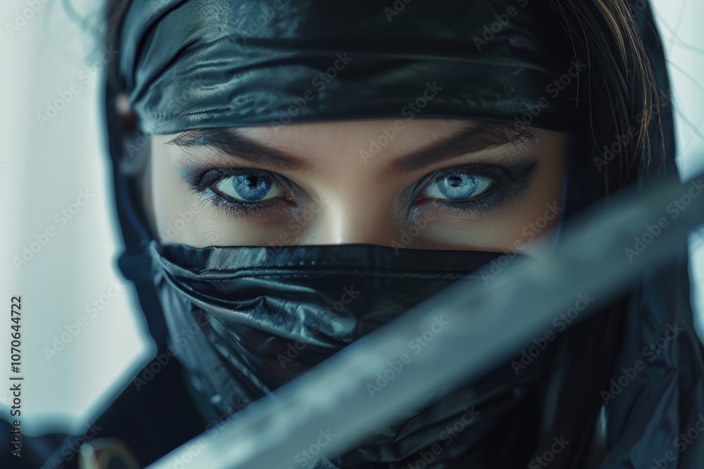 Female character in an assassin outfit with a sword, set in a studio ...