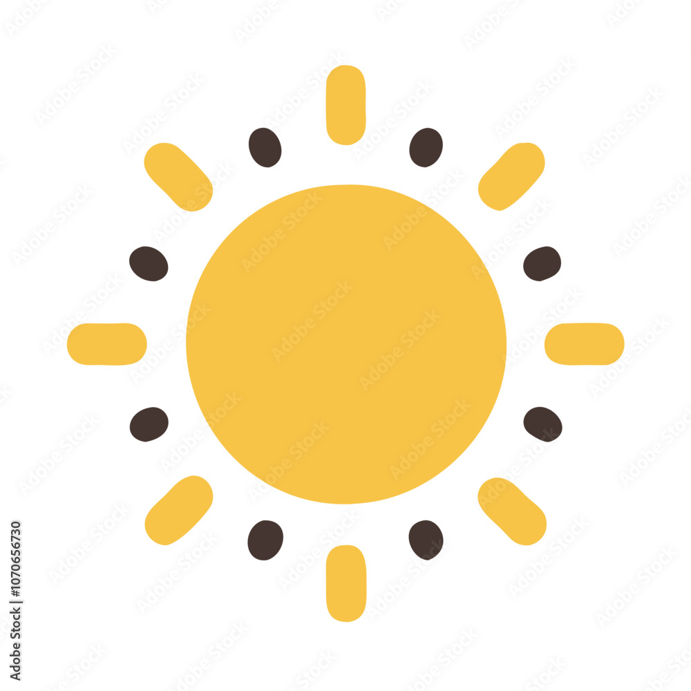 Yellow Sun Icon with Simple Rounded Rays, Flat illustration of a yellow sun with rounded rays ...