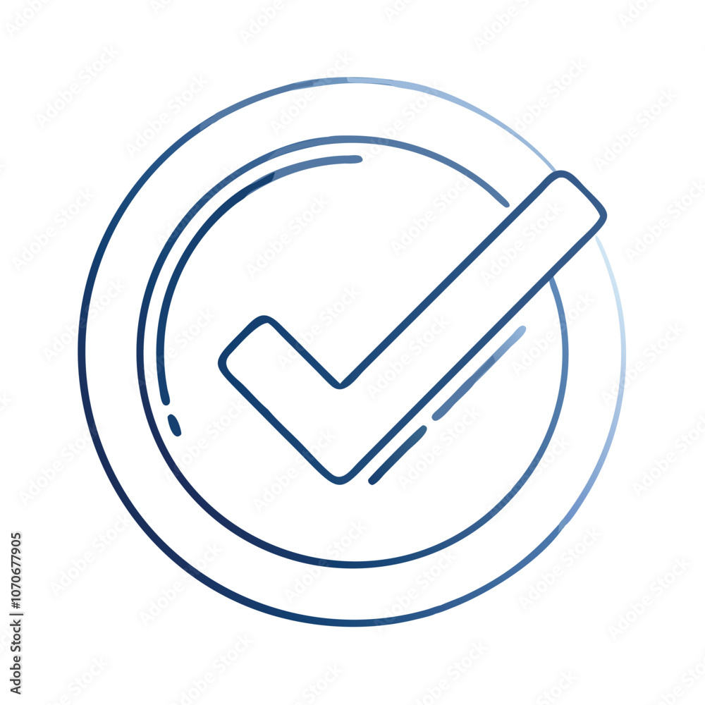 Outline Check Mark Icon with Circular Design, Blue gradient line art of a check mark inside a ...