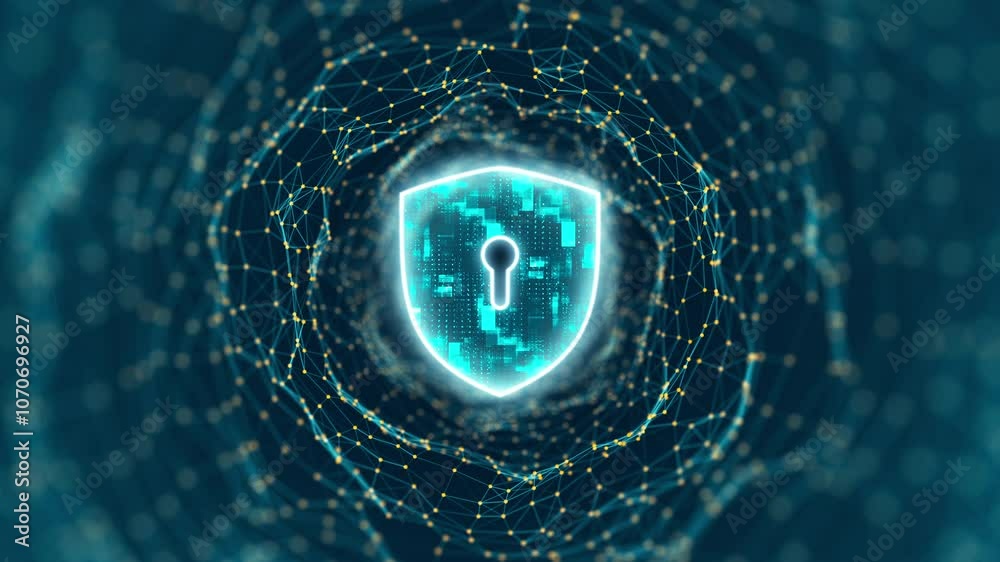 Motion graphic of Blue digital security shield logo and tunnel line ...