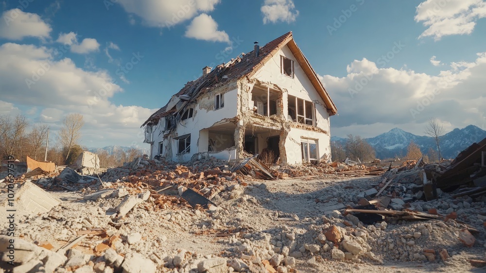 Earthquake ravages house, home and building construction left broken ...